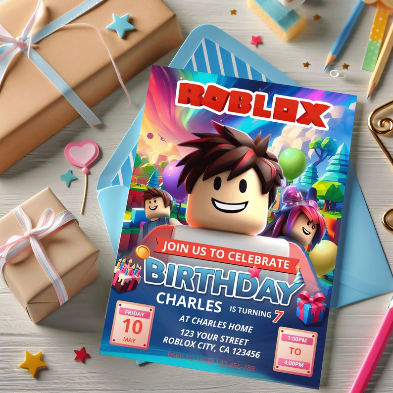 Roblox Themed Birthday Invitation - Digital Event Card Design Template ...