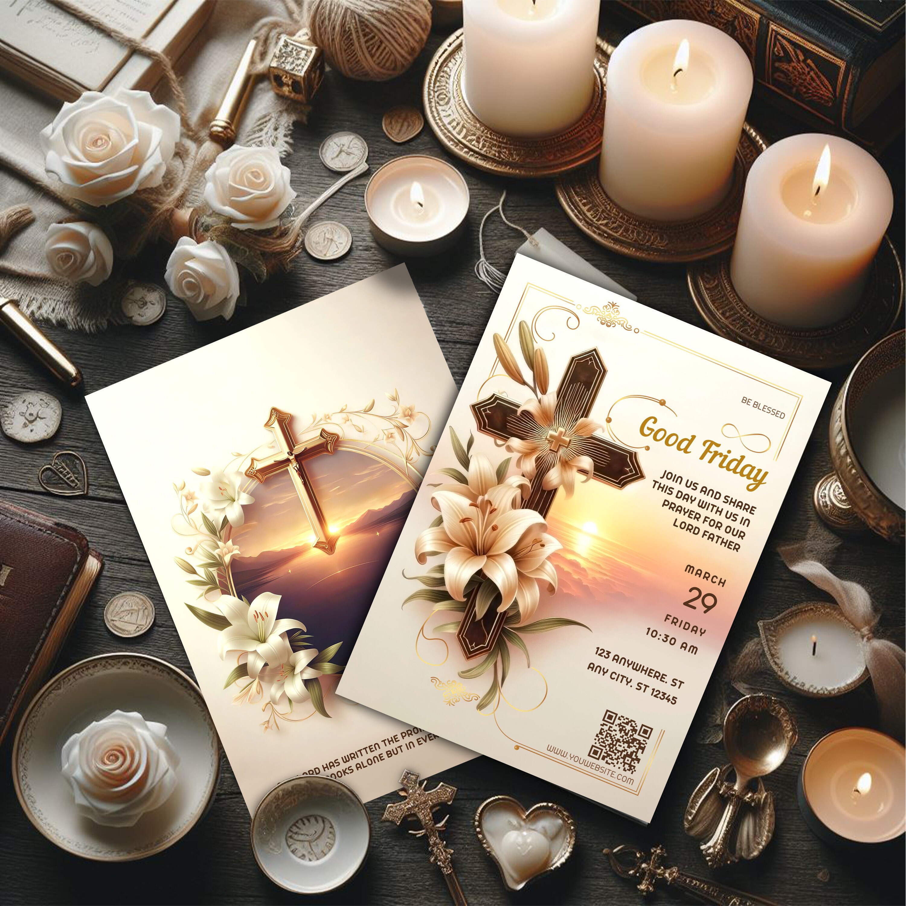 Good Friday Invitation Template, Church Flyers, Easter, Double-sided ...