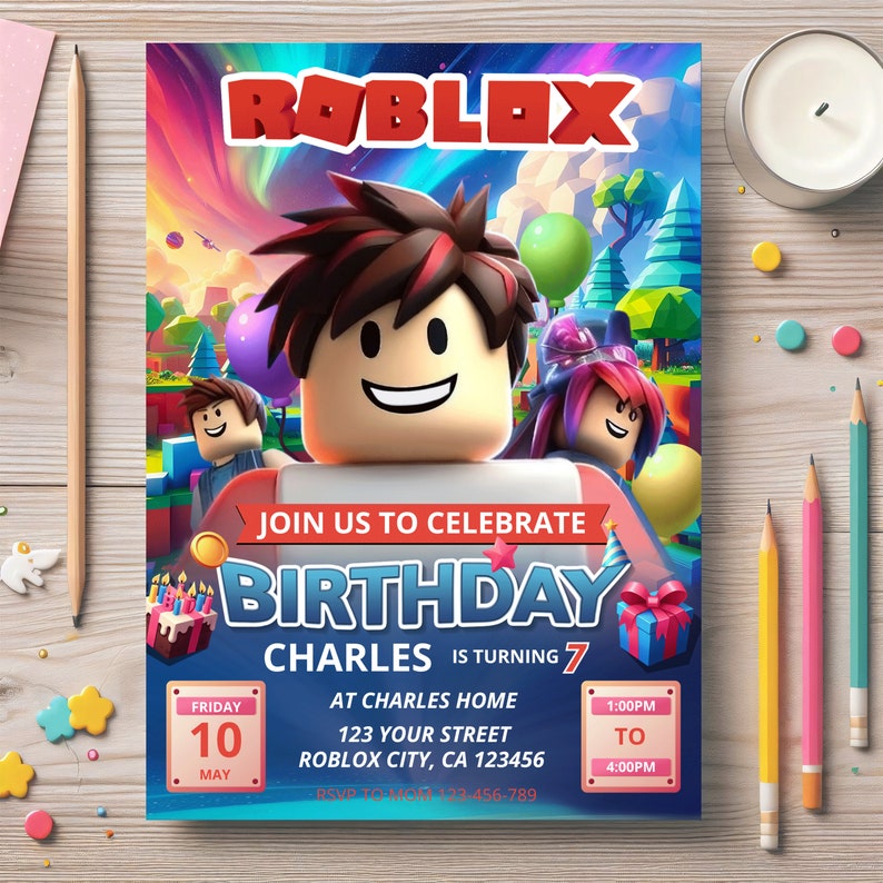 Roblox Themed Birthday Invitation - Digital Event Card Design Template ...