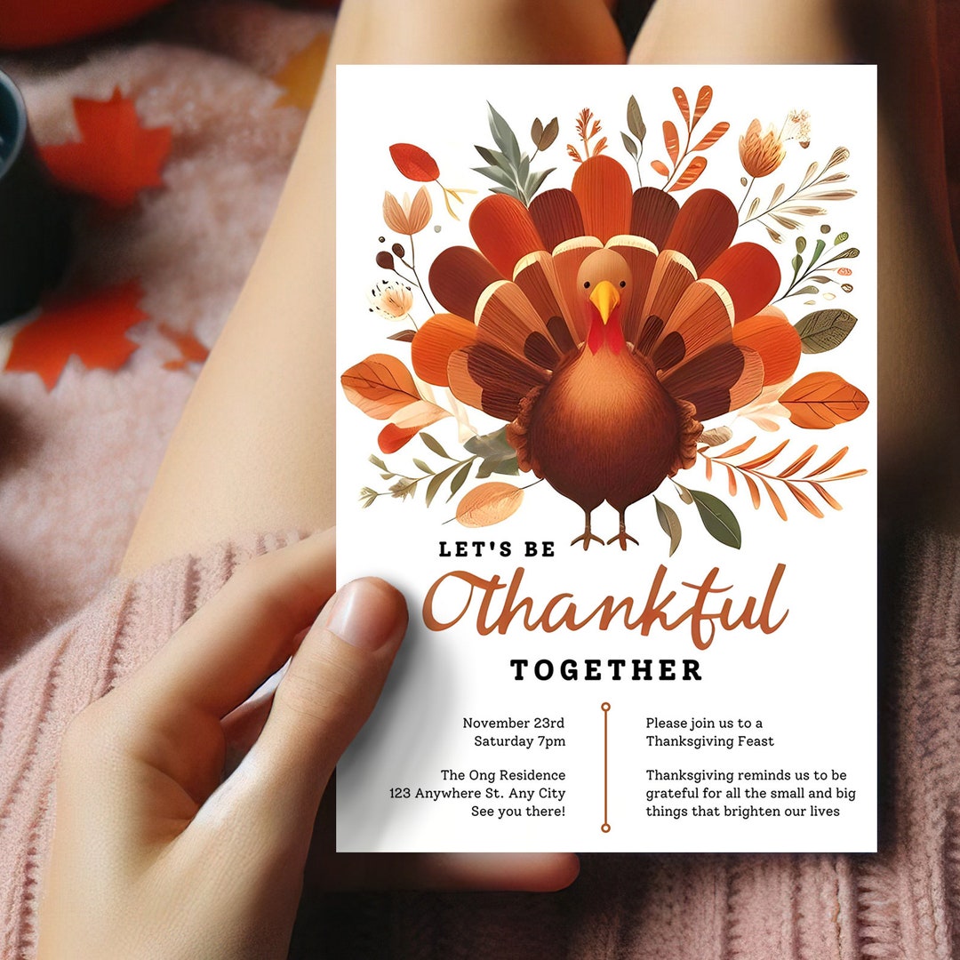 Let's Be Thankful Together Thanksgiving Dinner Invitation, Dinner Party ...