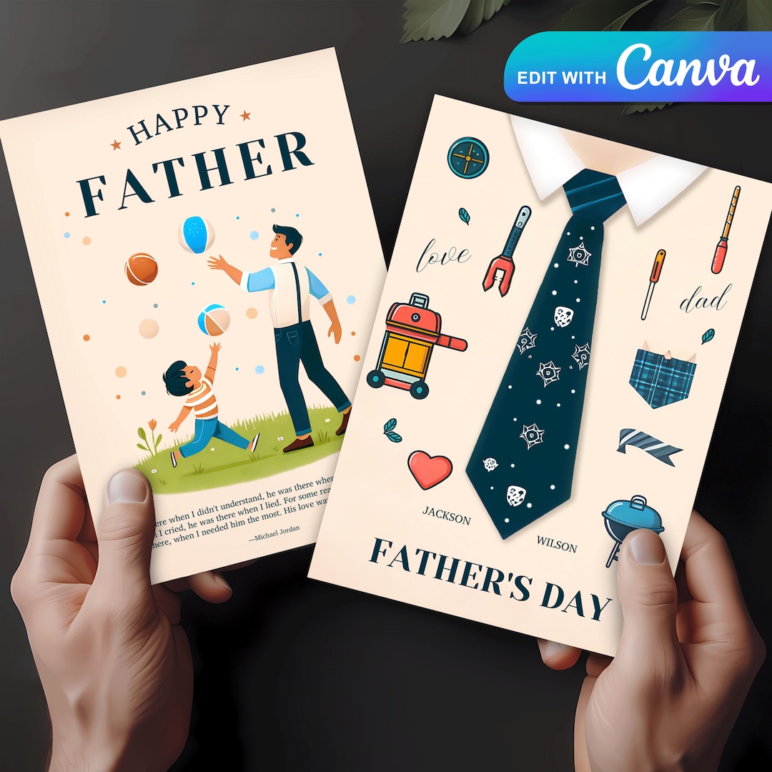 Father's Day Greeting Card Template, Double Sided (canva) - Etsy