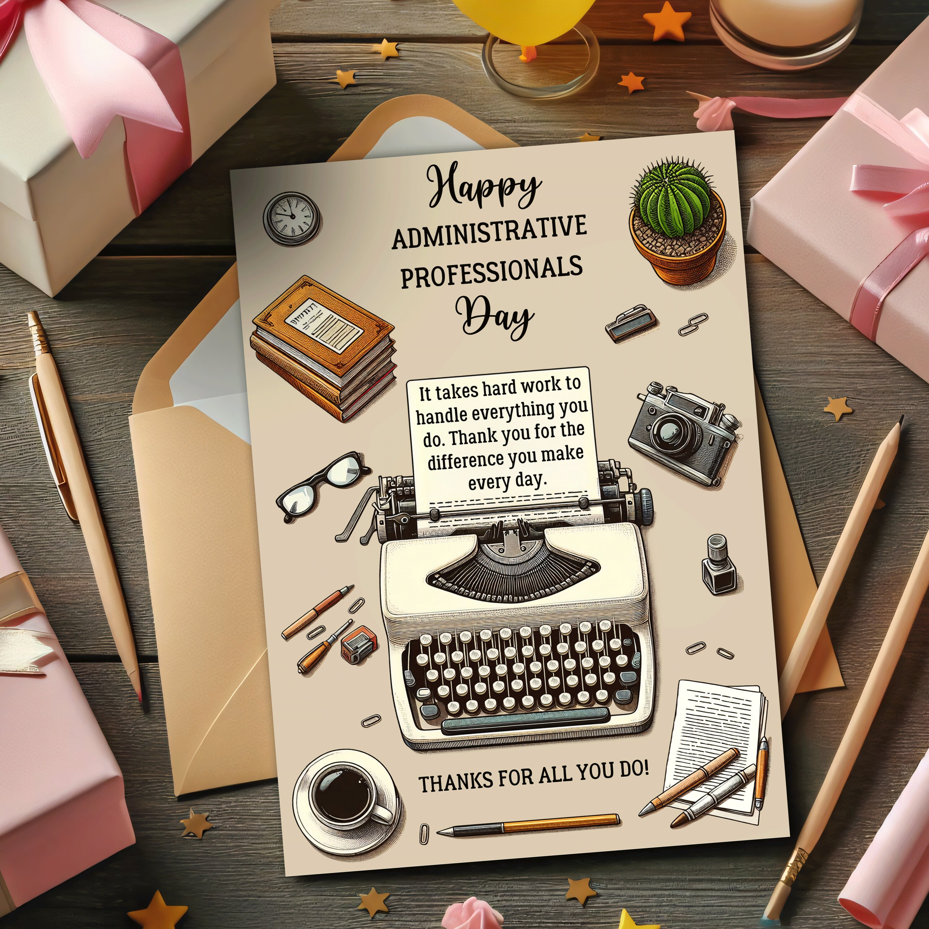 Retro Administrative Professionals Day Card (PDF Template) - Etsy