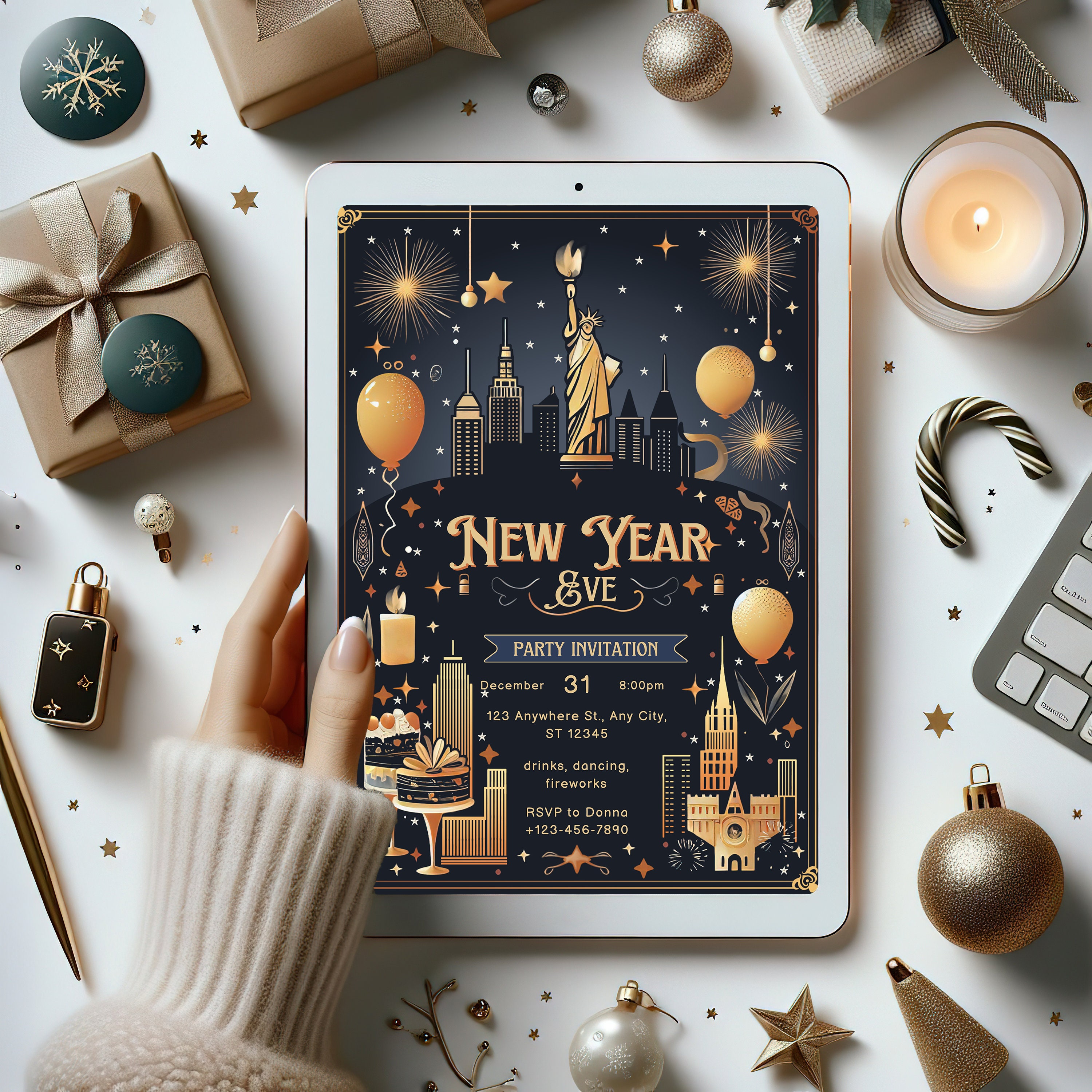 New Year Invitation, Party Invitation, Canvas Template - Etsy