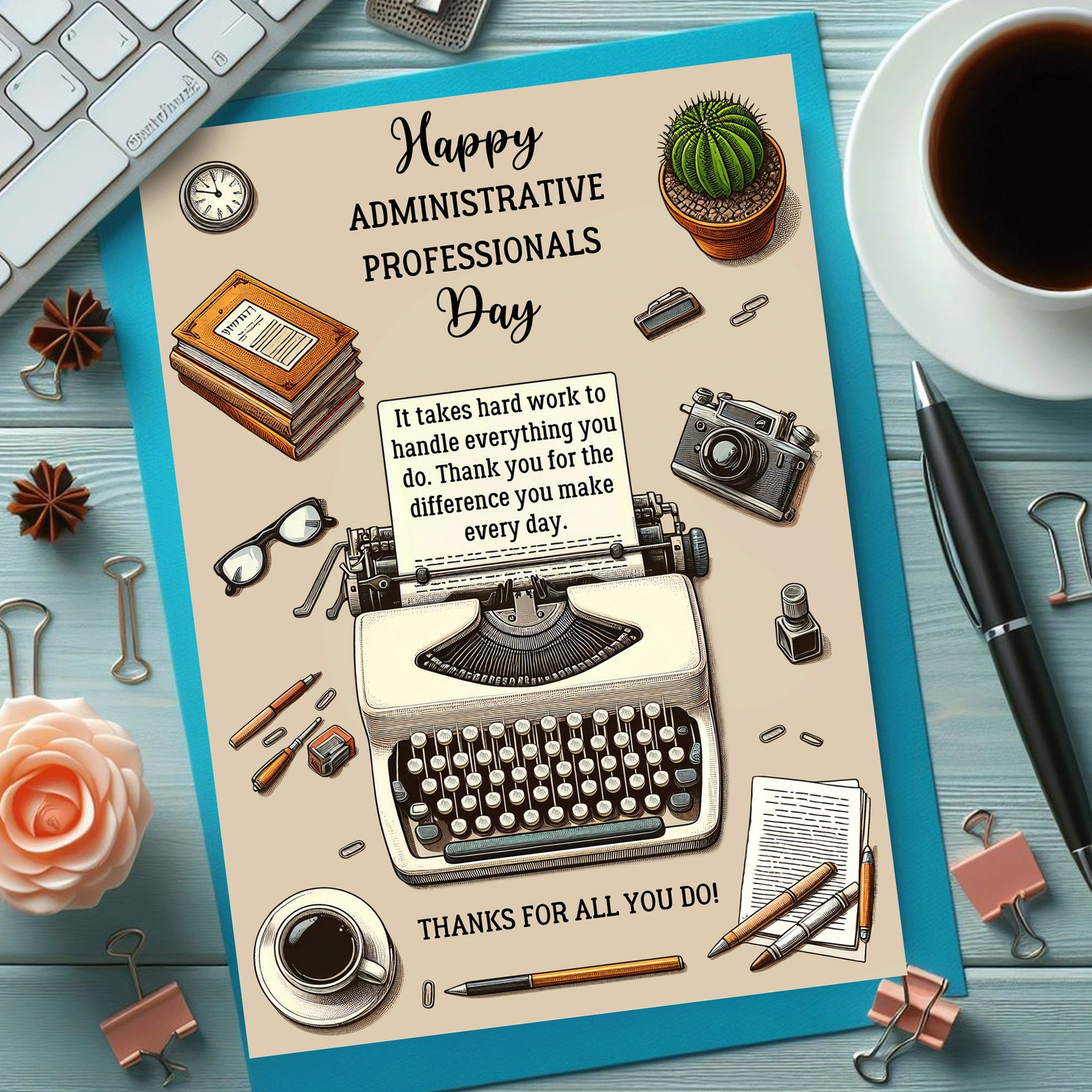 Retro Administrative Professionals Day Card (PDF Template) - Etsy