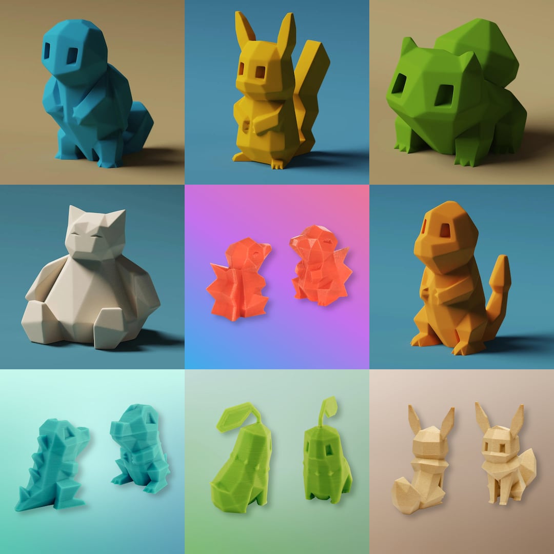 9 Pokemon Low Poly PACK, Minimalist Model, 3D Stl File, 3D STL Bundle ...