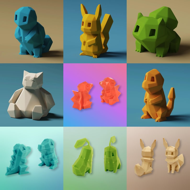 9 Pokemon Low Poly PACK, Minimalist Model, 3D Stl File, 3D STL Bundle ...