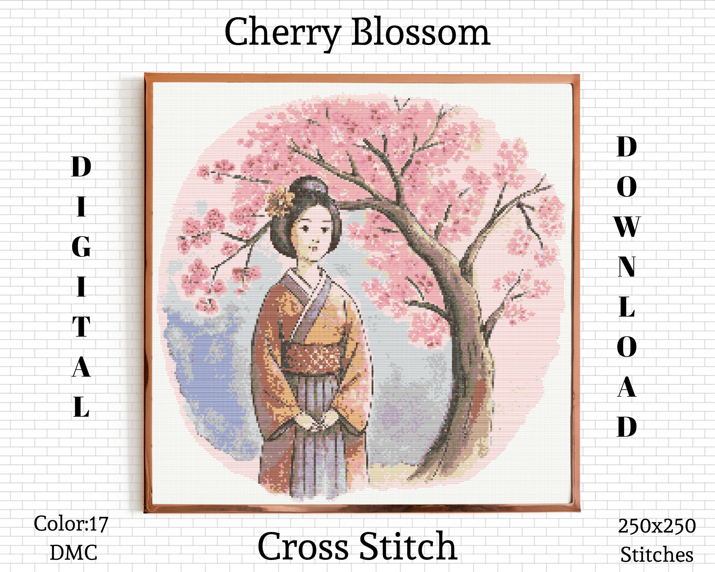 Geisha Cross Stitch Pattern Cherry Blossom Cross Stitch Japan ...
