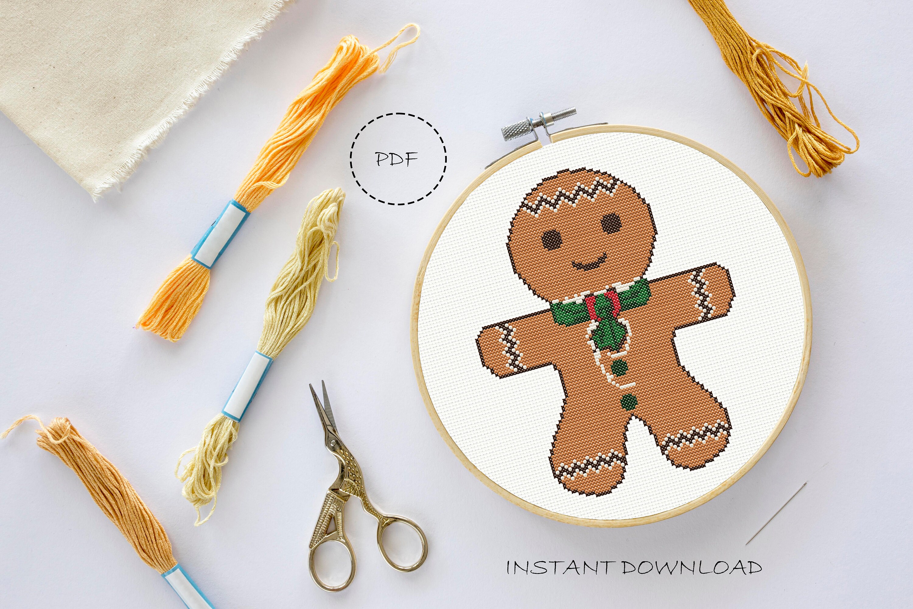 Gingerbread Man Cross Stitch Pattern: Winter Christmas Embroidery (PDF ...