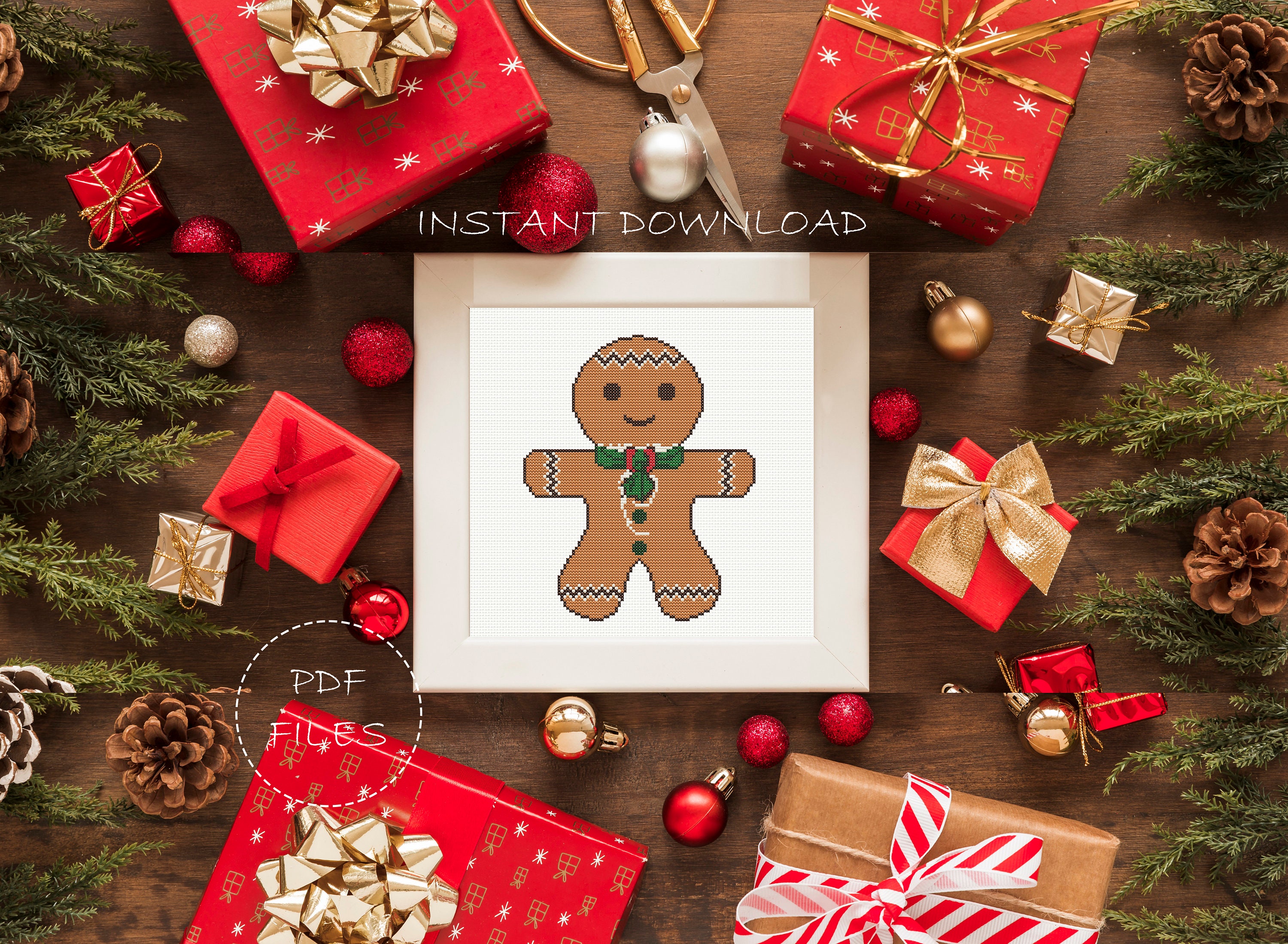 Gingerbread Man Cross Stitch Pattern: Winter Christmas Embroidery (PDF ...