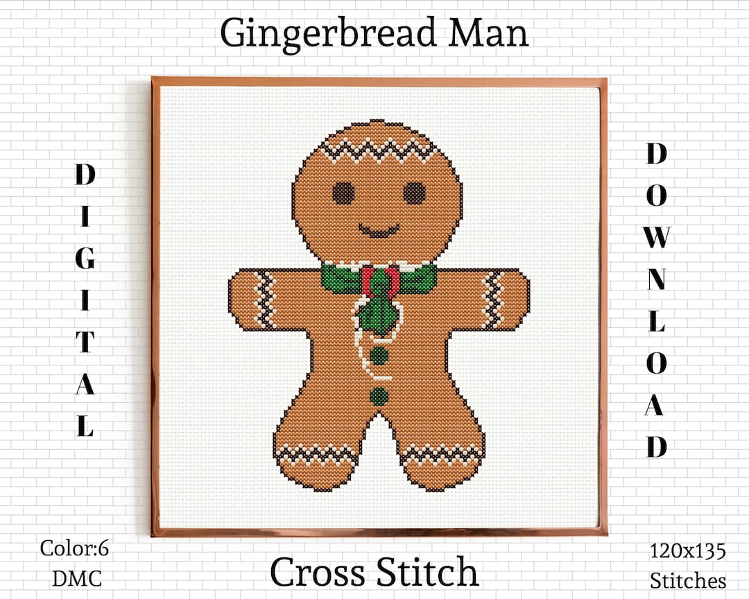 Gingerbread Man Cross Stitch Pattern: Winter Christmas Embroidery (PDF ...