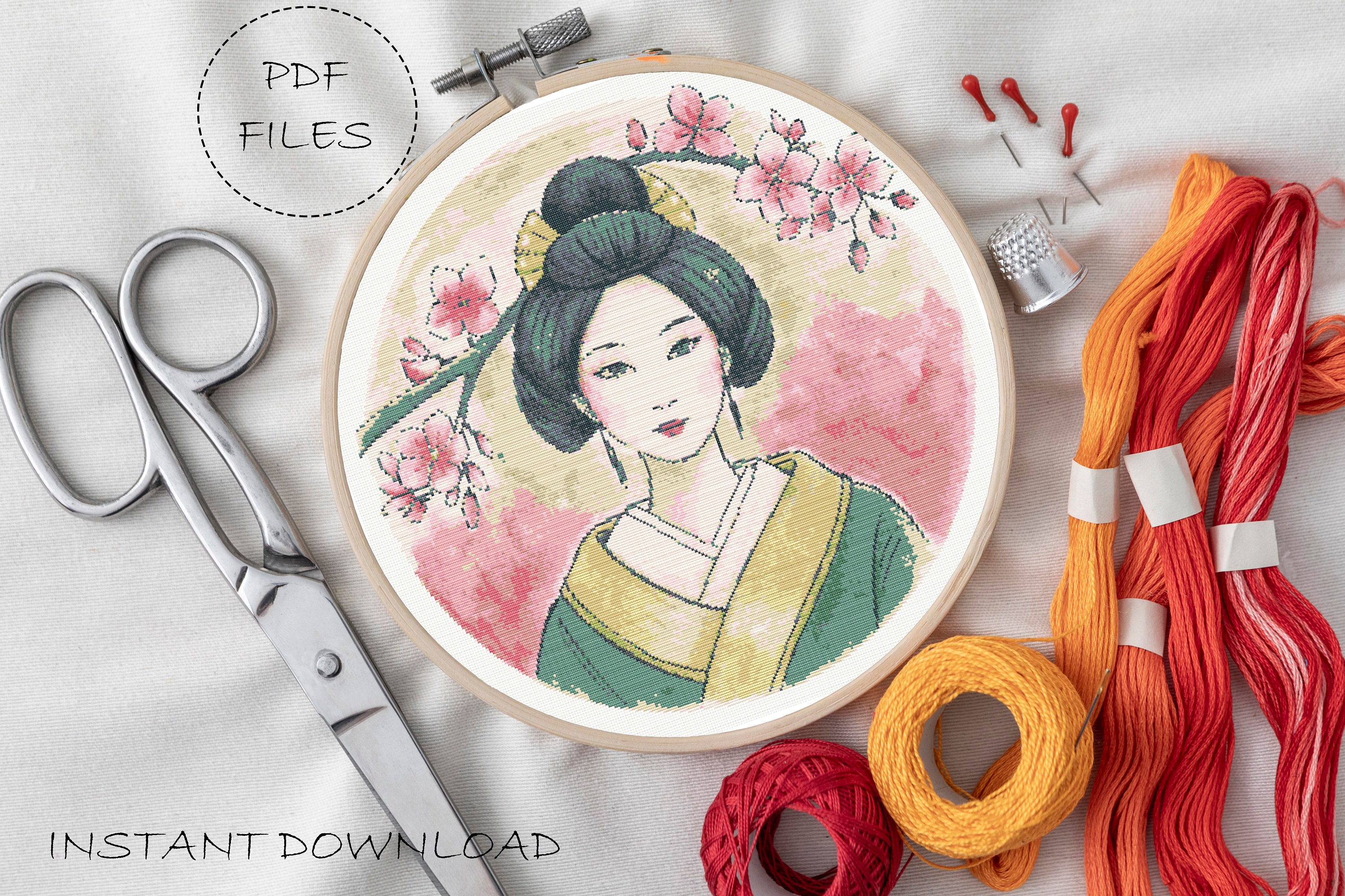 Geisha Cross Stitch Pattern: Asia Embroidery Design (PDF) - Etsy