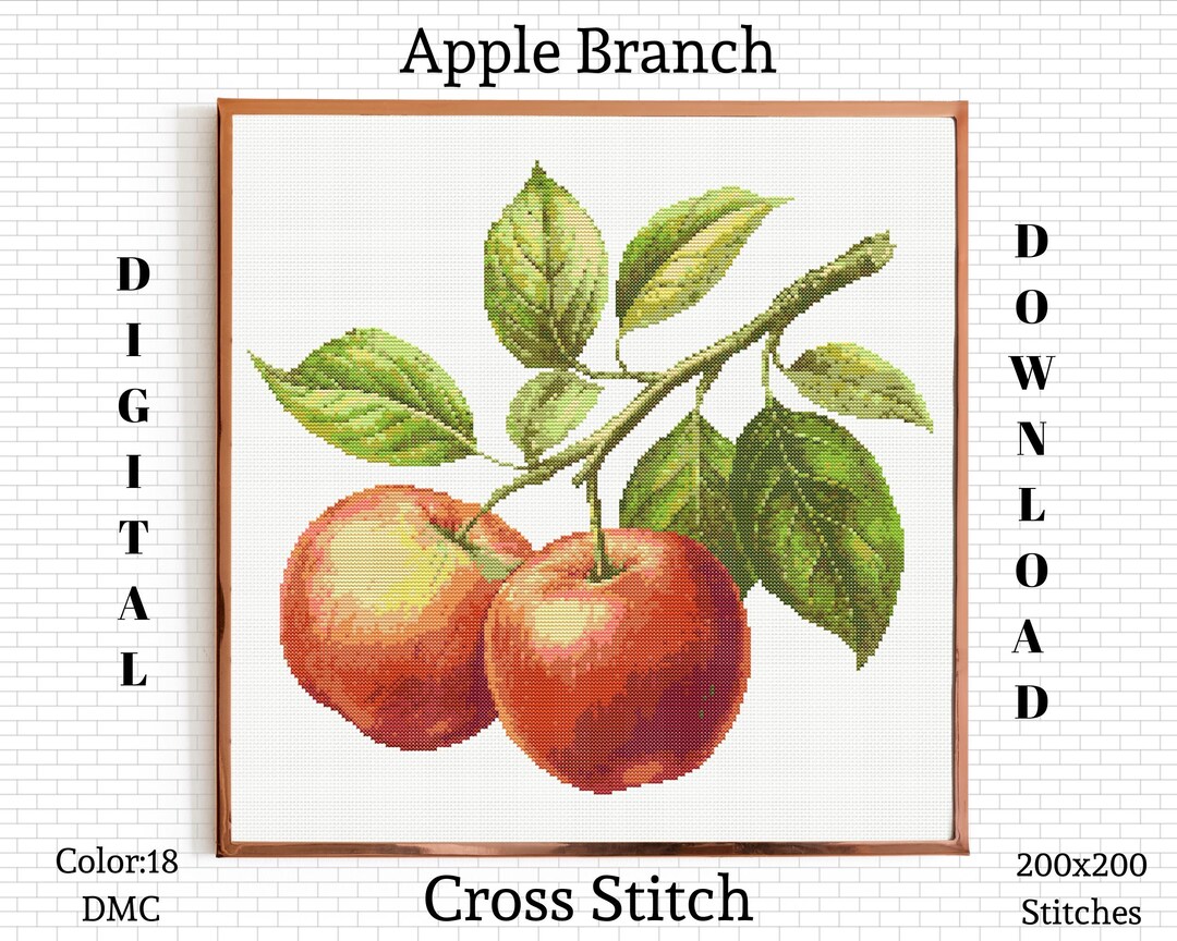 Apple Branch Cross Stitch Pattern: Fruit Embroidery Design (PDF Pattern ...