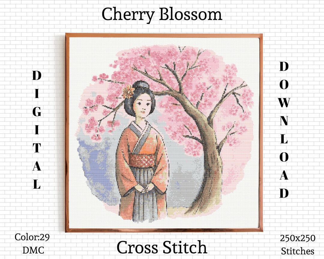 Geisha Cross Stitch Pattern | Cherry Blossom Cross Stitch | Japan ...