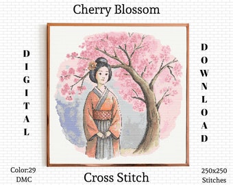 Samurai Cross Stitch Pattern | Sakura Cross Stitch | Cherry Blossom ...