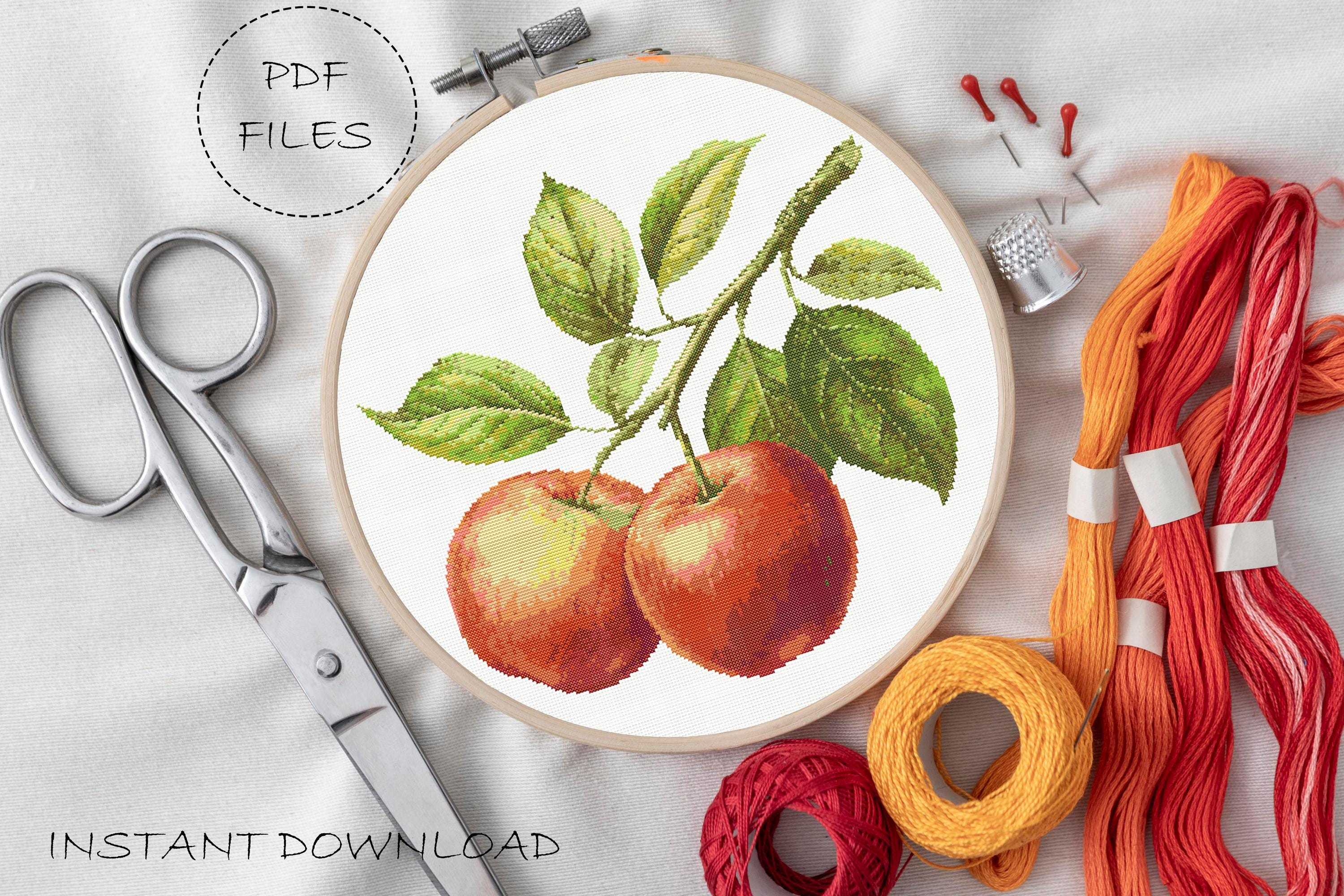 Apple Branch Cross Stitch Pattern: Fruit Embroidery Design (PDF Pattern ...