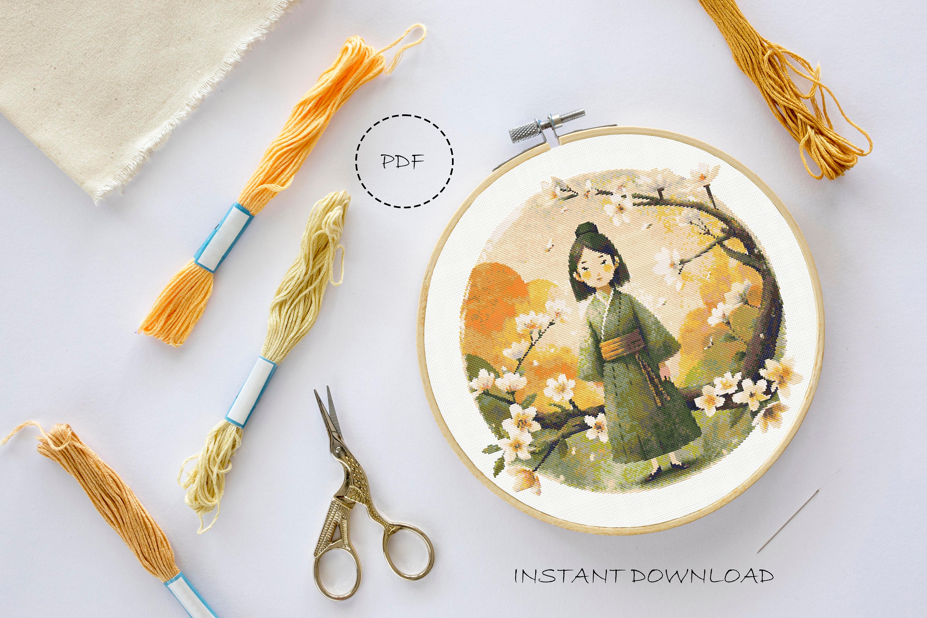 Samurai Cross Stitch Pattern | Sakura Cross Stitch | Cherry Blossom ...