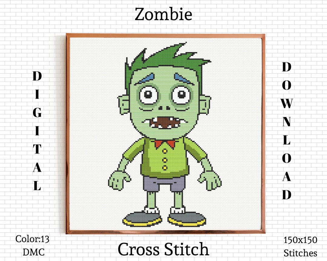 Zombie Cross Stitch Pattern | Zombie Cross Stitch PDF | Cute Zombie ...