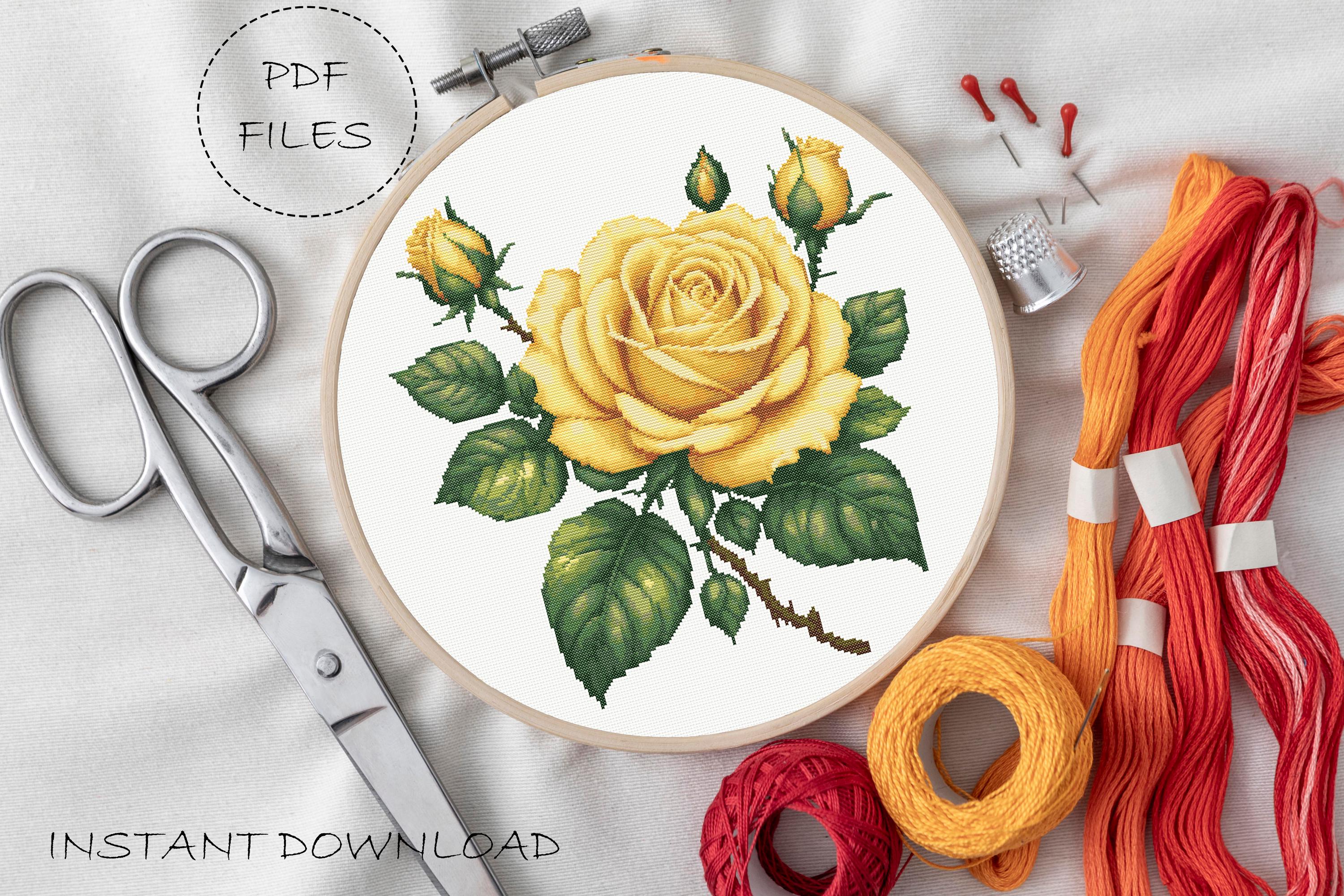Yellow Rose Cross Stitch Pattern: Floral Embroidery Design (PDF Pattern ...
