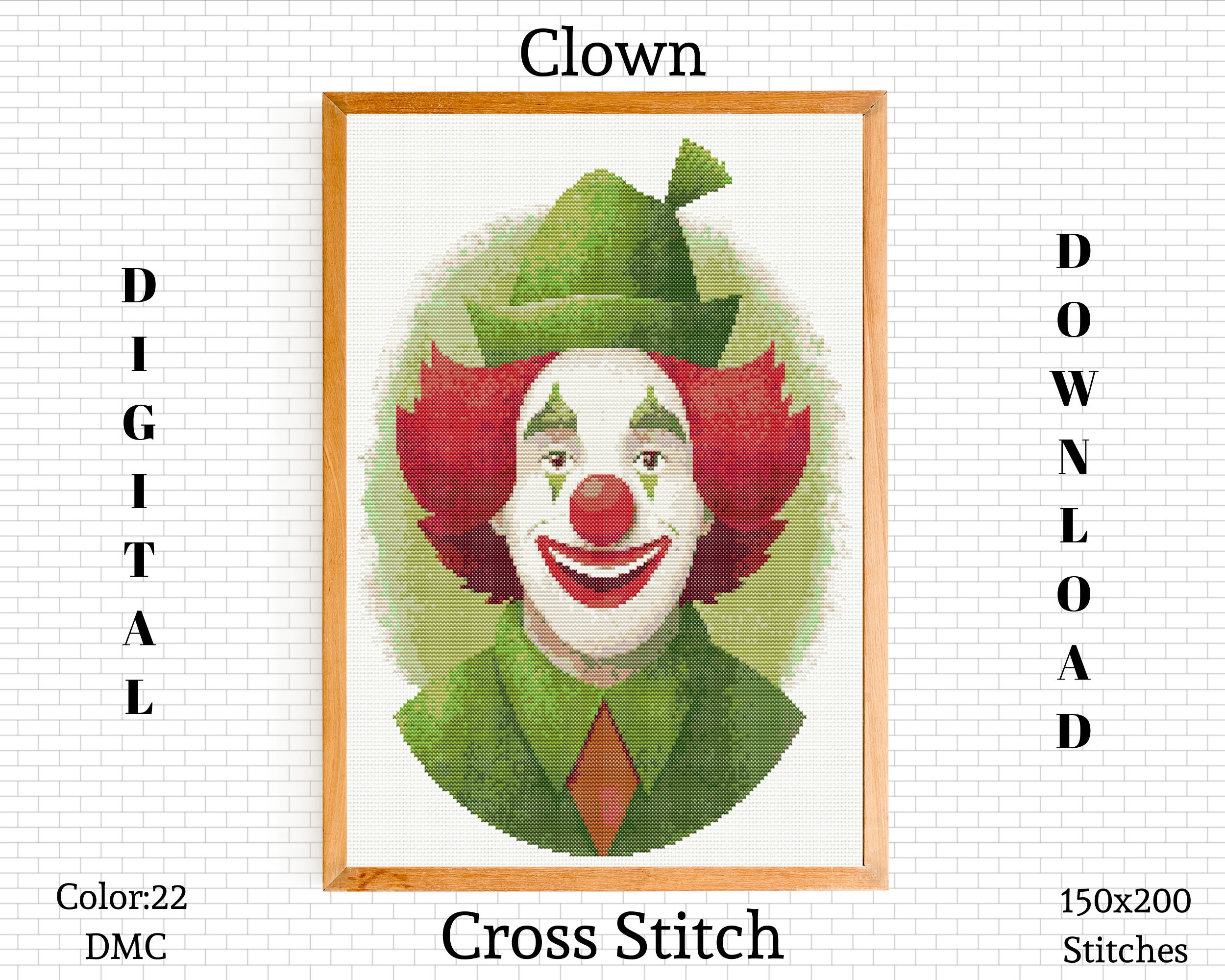 Clown Cross Stitch Pattern | Clown Cross Stitch PDF | Clown Cross ...