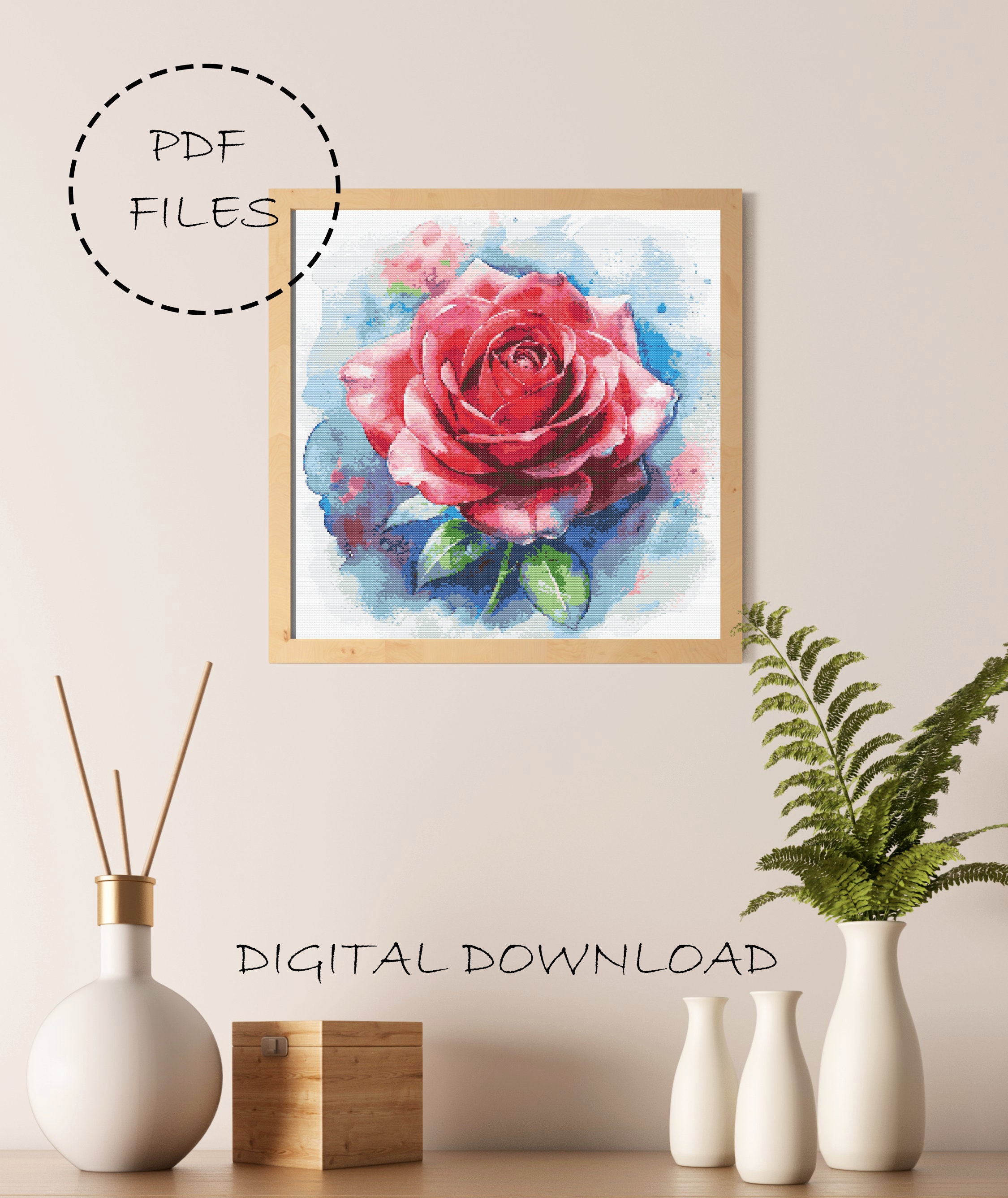 Flower Cross Stitch Pattern | Rose Cross Stitch | Flower Embroidery ...
