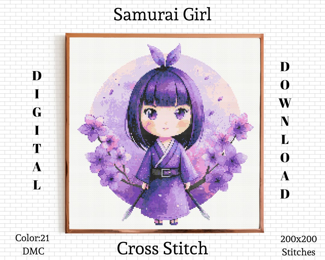 Samurai Cross Stitch Pattern Sakura Cross Stitch Embroidery Pattern ...