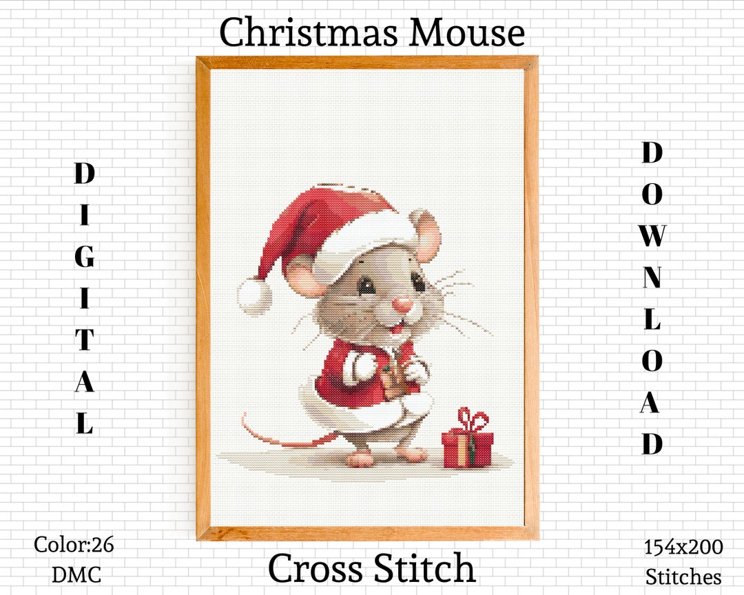 Christmas Mouse Cross Stitch Pattern: Xmas Embroidery (PDF Download) - Etsy