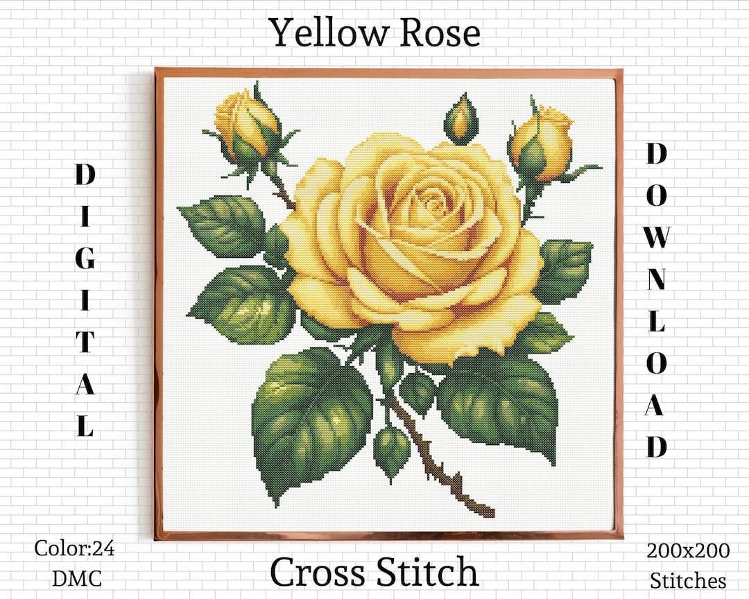 Yellow Rose Cross Stitch Pattern: Floral Embroidery Design (PDF Pattern ...