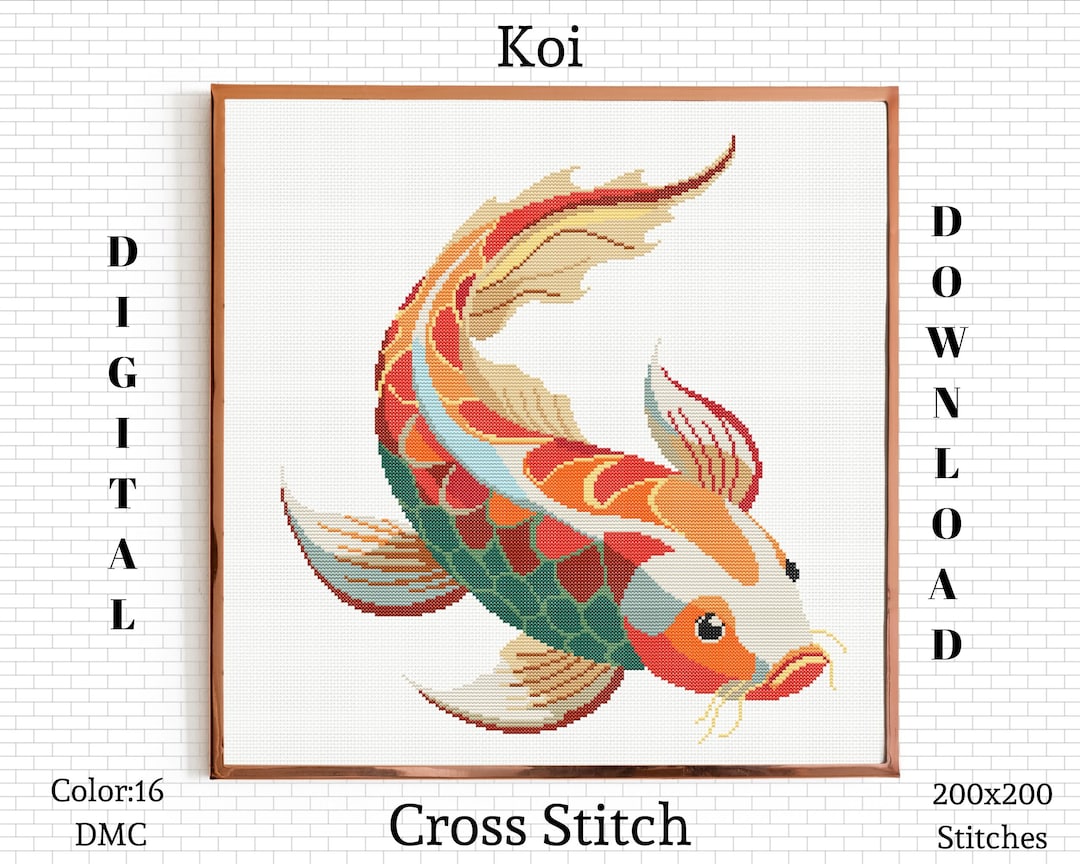 Japanese Koi Fish Cross Stitch Pattern: Colorful Embroidery (PDF ...