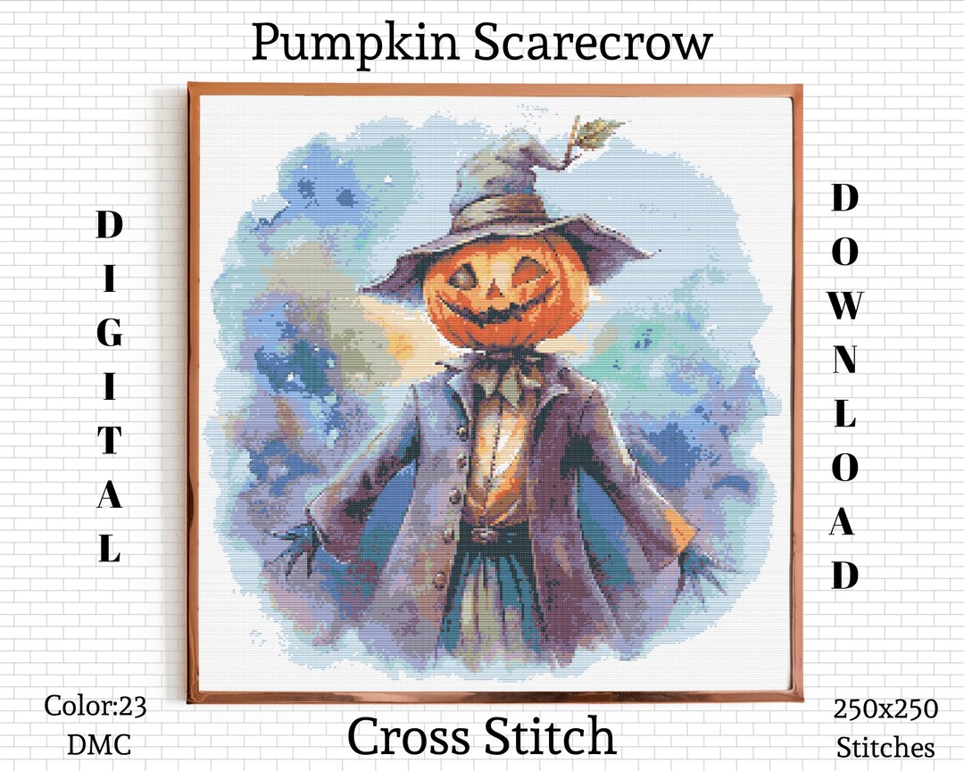 Halloween Cross Stitch Pattern | Halloween Scarecrow Cross Stitch ...