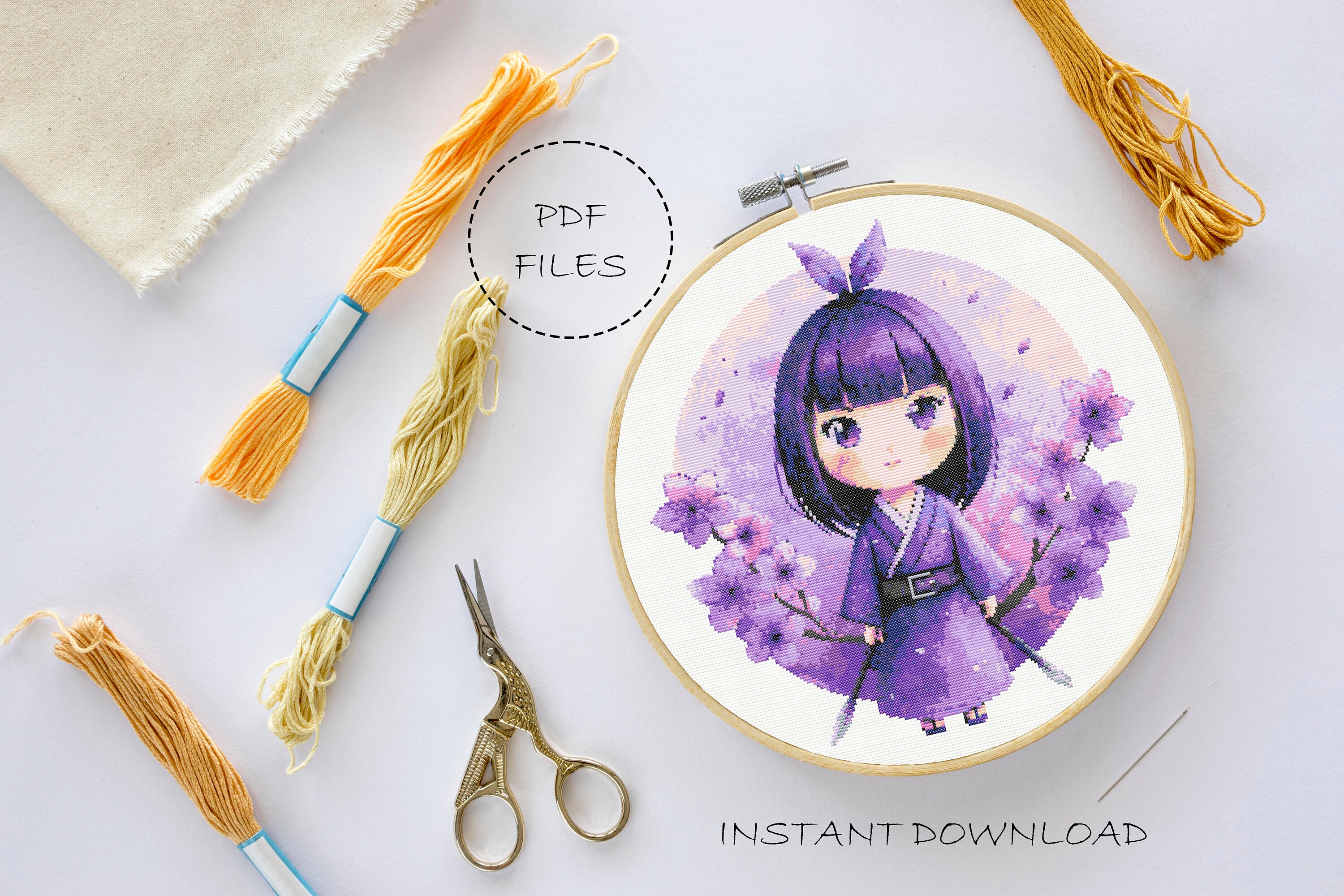 Samurai Cross Stitch Pattern | Sakura Cross Stitch | Embroidery Pattern ...
