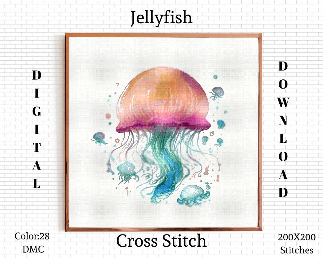 Jellyfish Cross Stitch Pattern PDF Colorful Jellyfish Cross Stitch ...