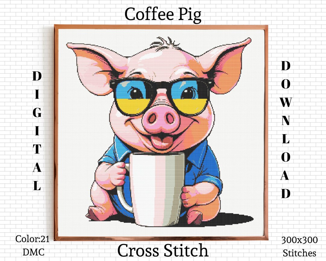 Coffee Pig Cross Stitch Pattern: Animal Embroidery (PDF) - Etsy