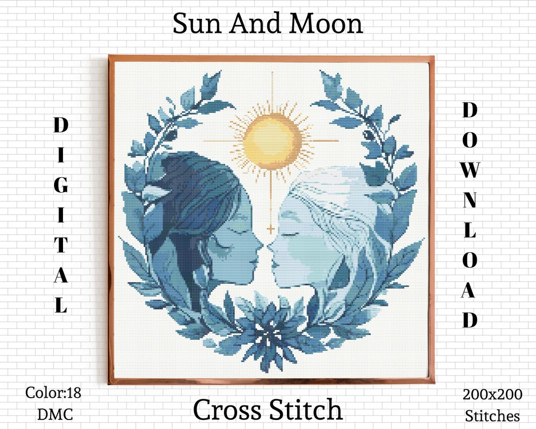 Sun and Moon Cross Stitch Pattern: Celestial Embroidery (digital ...