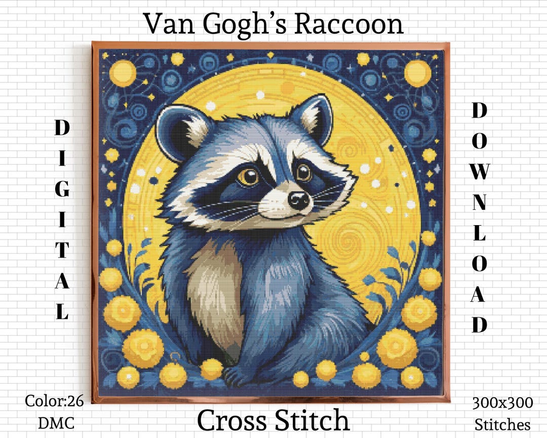 Van Gogh's Raccoon Cross Stitch Pattern: Art Embroidery (PDF Pattern ...