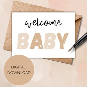 Printable Welcome Baby Card | Minimalist Baby Shower | Newborn Mom ...