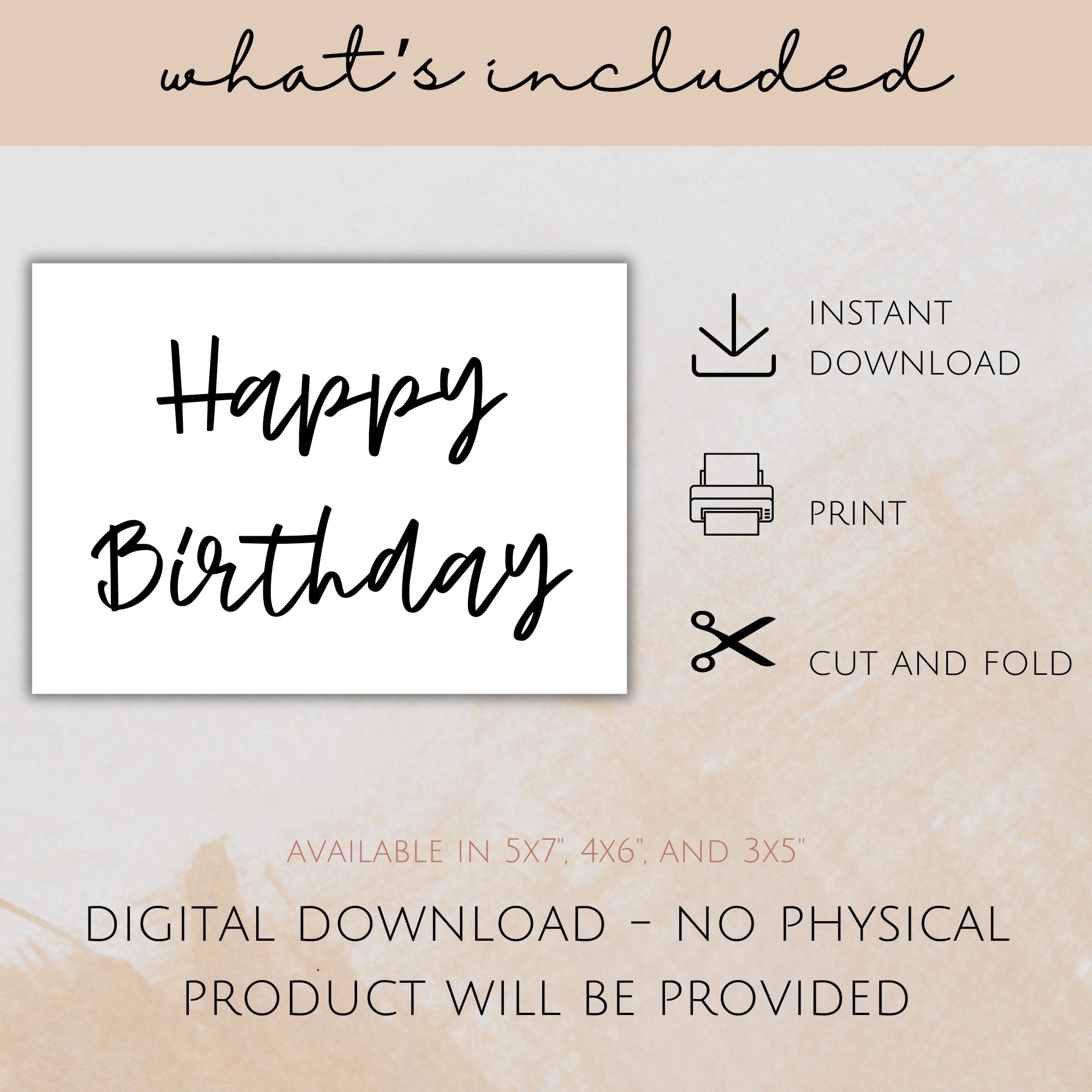Printable Happy Birthday Card | Minimal Greeting Card | Instant ...