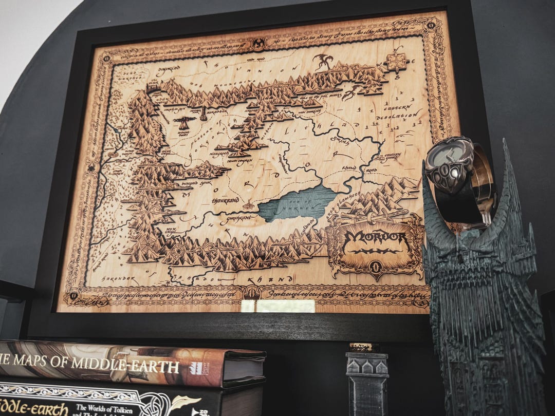 Mordor Fantasy Map - Lord of the Rings Decor - Middle Earth Map Wooden ...