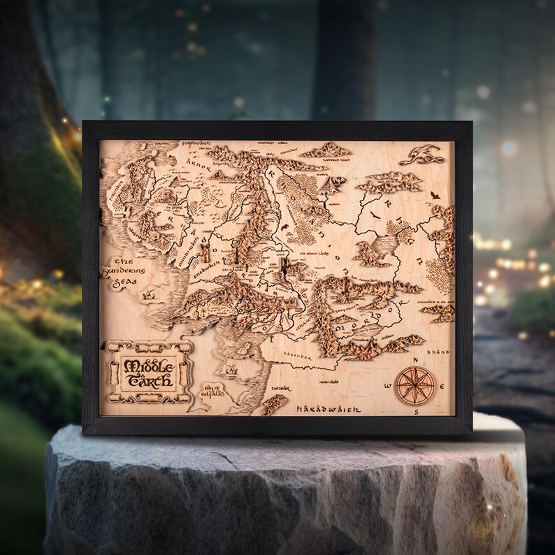 Middle Earth 3D Wood Map - Unique Hobbit 3d Wall Art for Valentines Day ...
