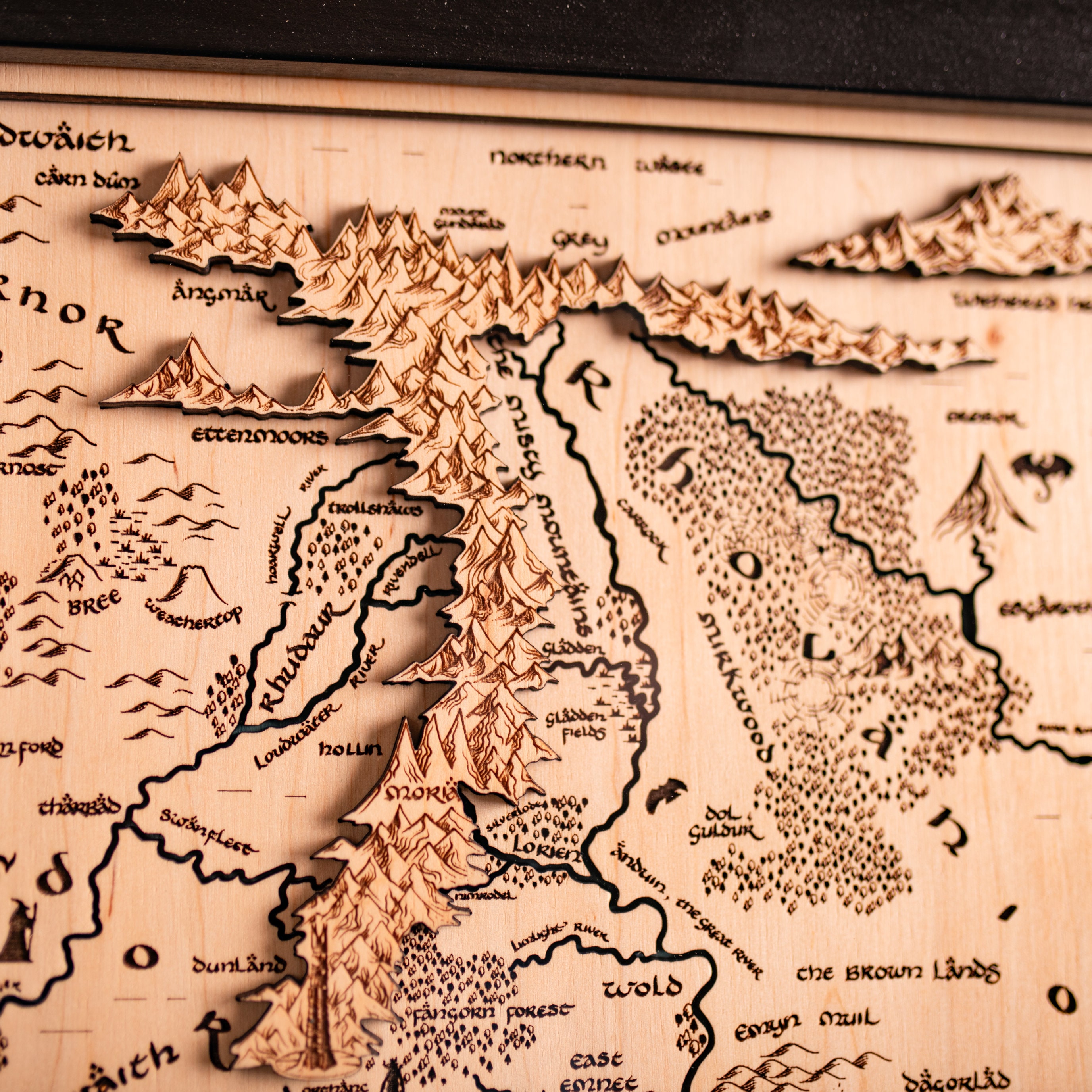Middle-earth Wooden Map - Handcrafted 3D Middle Earth Map, Detailed ...