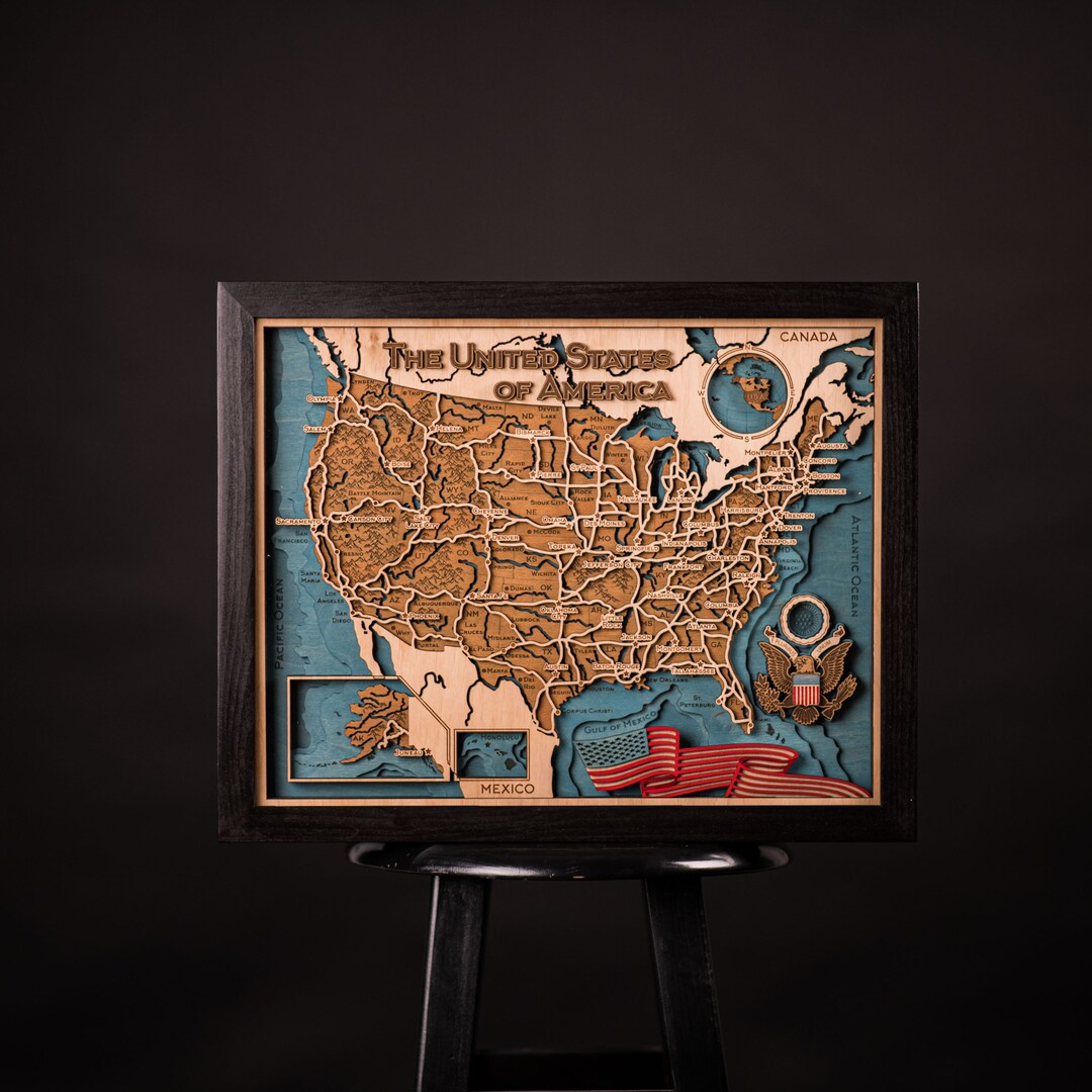 USA 3D Wood Map - Etsy
