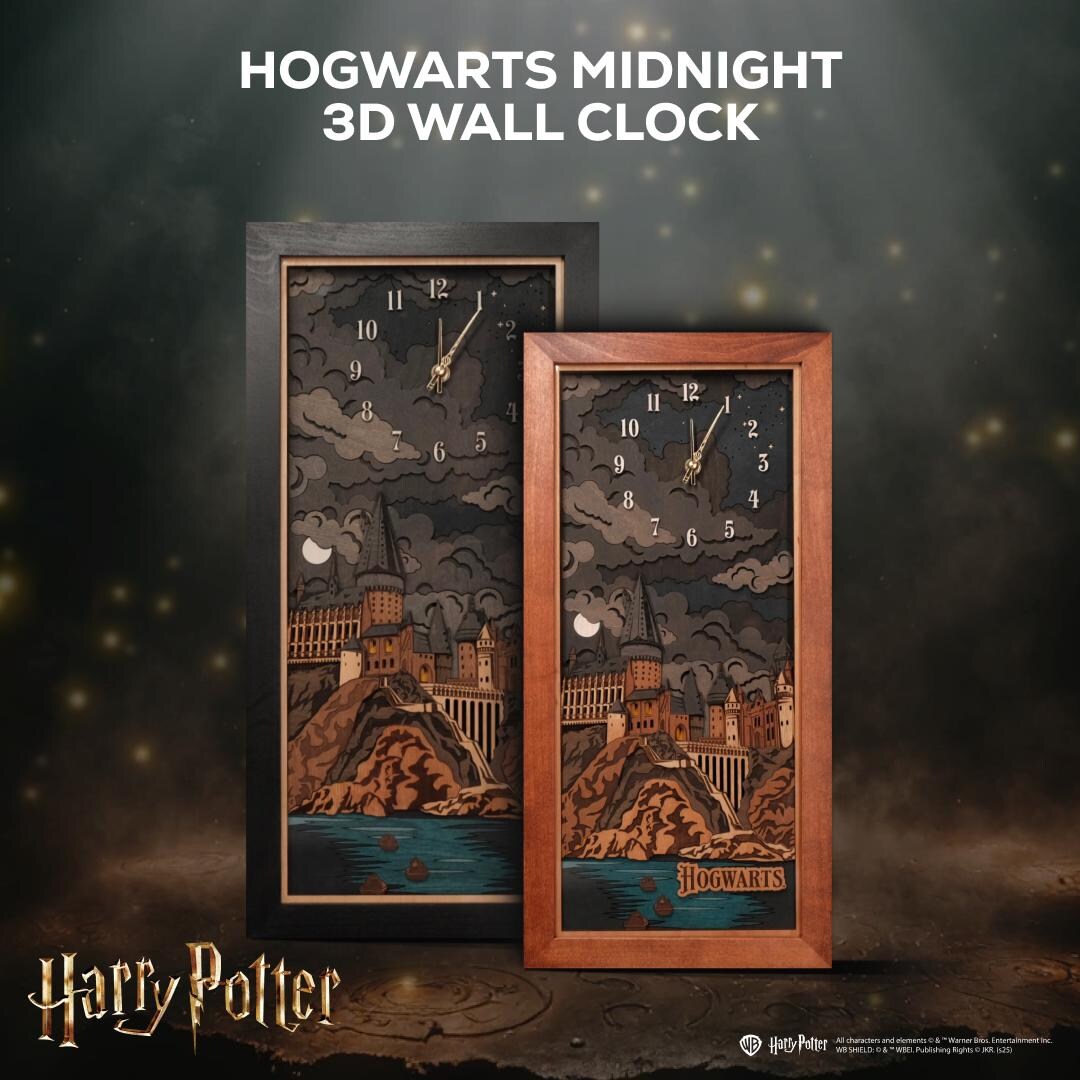 Hogwarts Midnight 3D Wall Clock - Personalised Hogwarts Christmas Wood ...