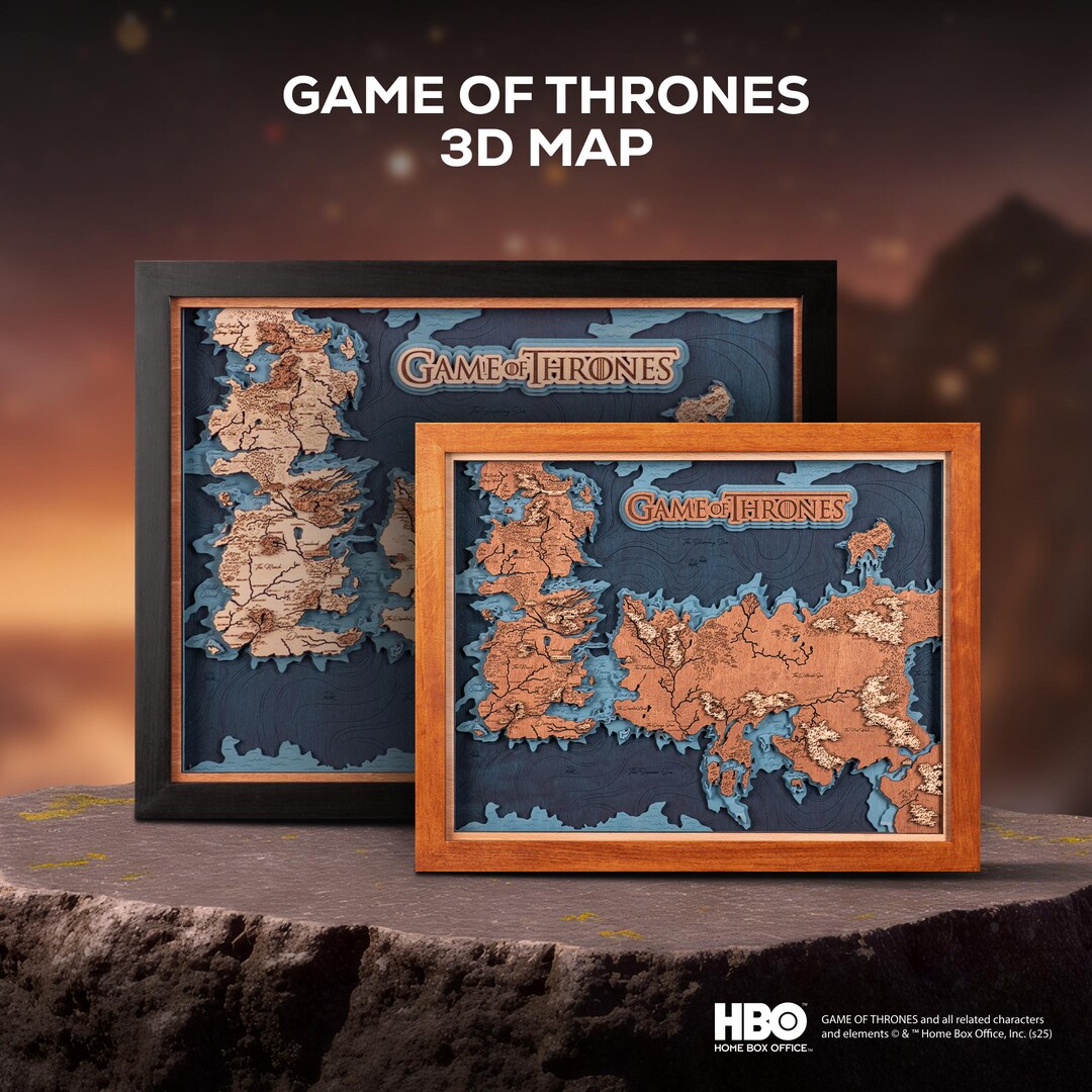 Game of Thrones 3D Map Dark - Map of Essos and Westeros 3d Laser ...