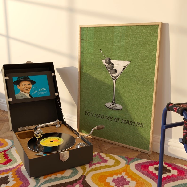 Martini Cocktail Print, Digital Print, Green, Wall Art Bar, Retro ...