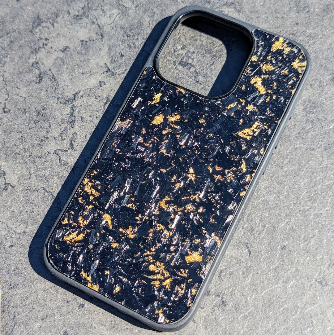 Forged Carbon Fiber iPhone Case With Gold Flake | Handmade Real Carbon ...