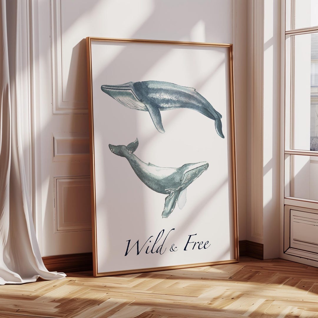 Hand Drawn Whales | Digital Print | Printable Poster | Instant Download ...