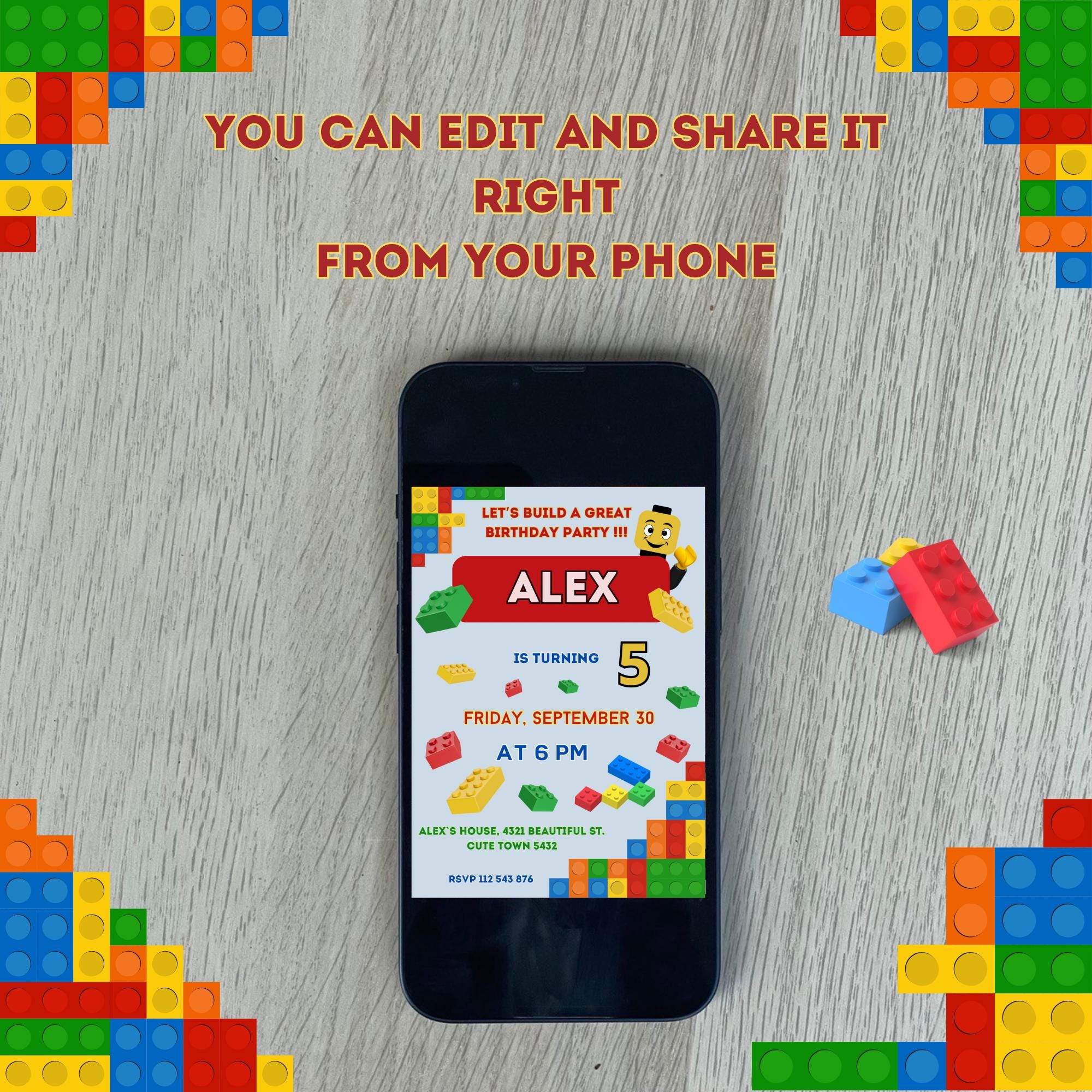 Building Blocks Birthday Invitation Template, Colorful Blocks Bricks ...