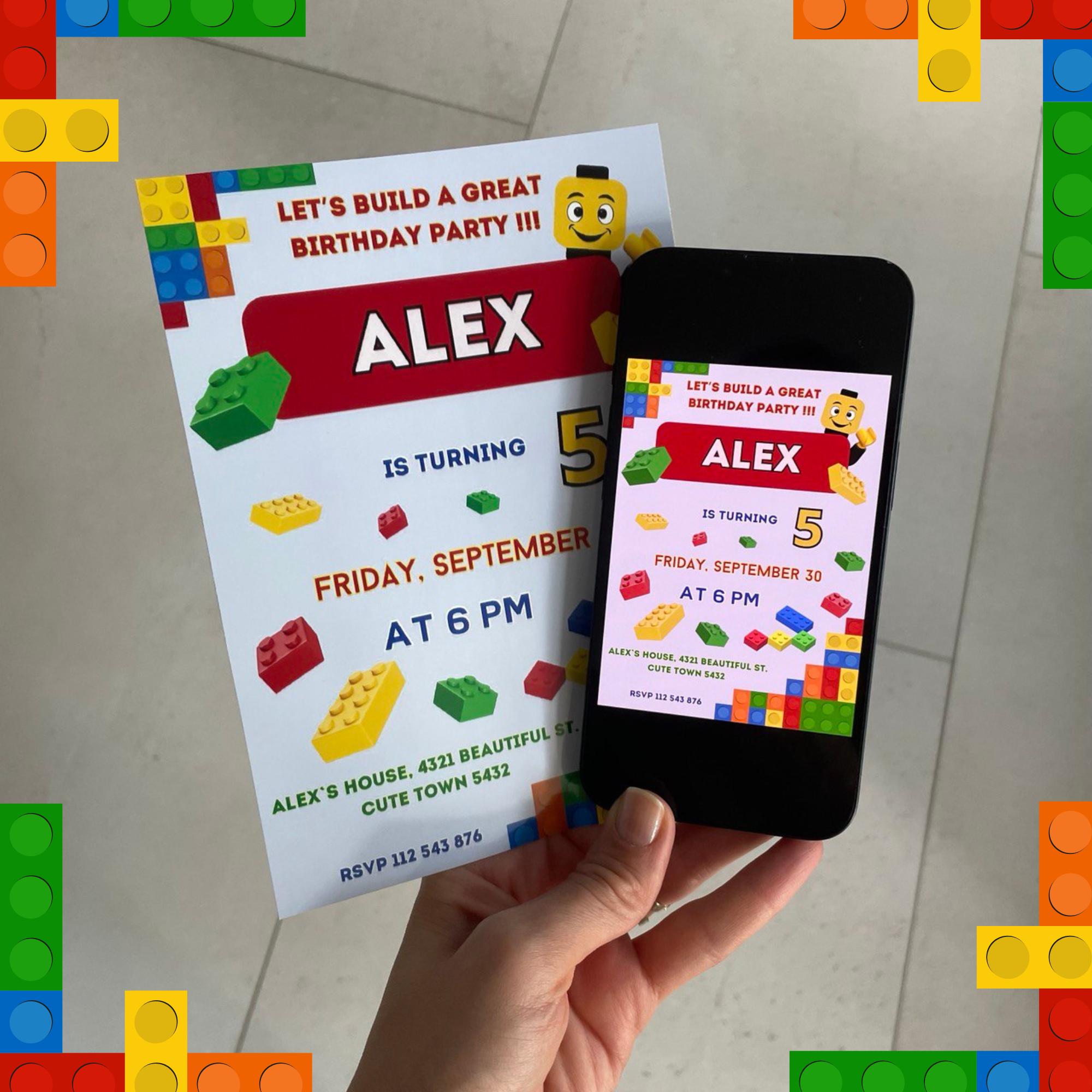 Building Blocks Birthday Invitation Template, Colorful Blocks Bricks ...