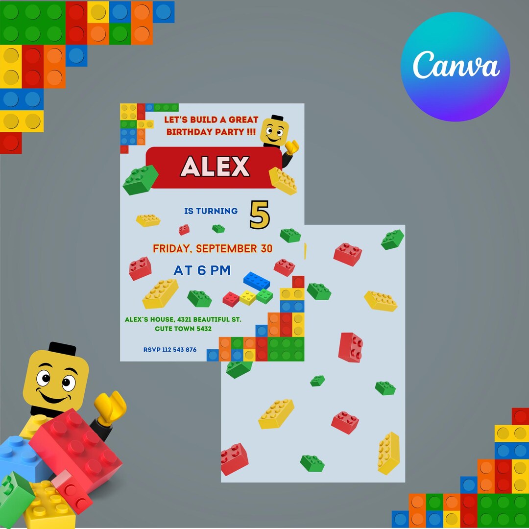 Building Blocks Birthday Invitation Template, Colorful Blocks Bricks ...