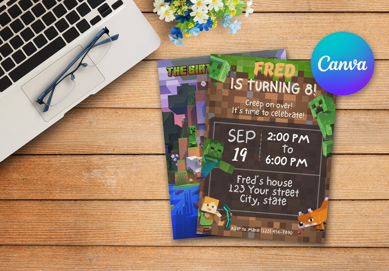 Minecrafter Birthday Invitations, Minecraft Invitate, Mine Birthday ...