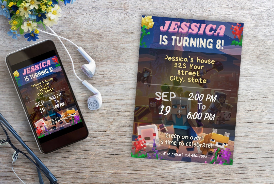 Minecraft Invitate, Mine Birthday Invite, Minecrafter Birthday ...